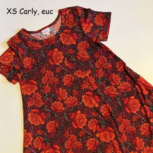 LuLaRoe | Dresses | Xs Lularoe Carly Hilow Dress Red Roses | Poshmark